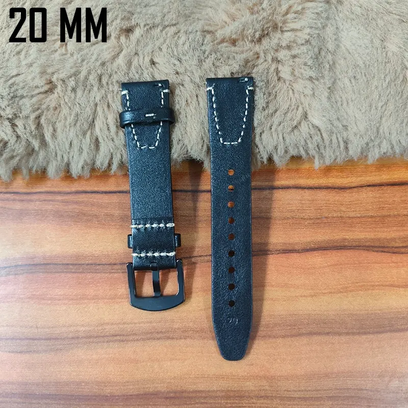 20mm Black Watch Strap Genuen Leather Premium Quality | Watch Shop BD