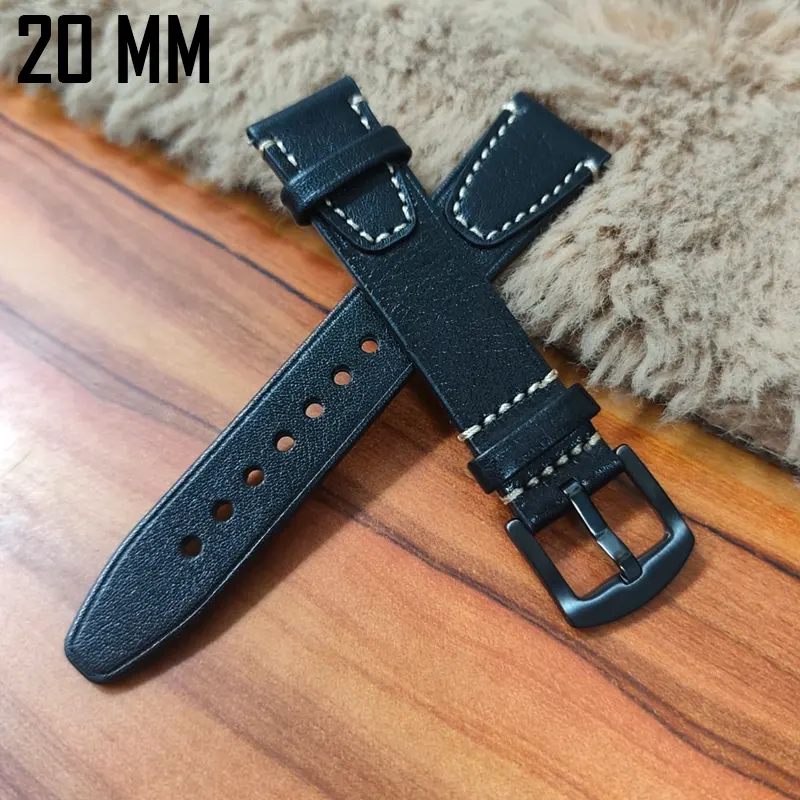 20mm Black Watch Strap Genuen Leather Premium Quality | Watch Shop BD
