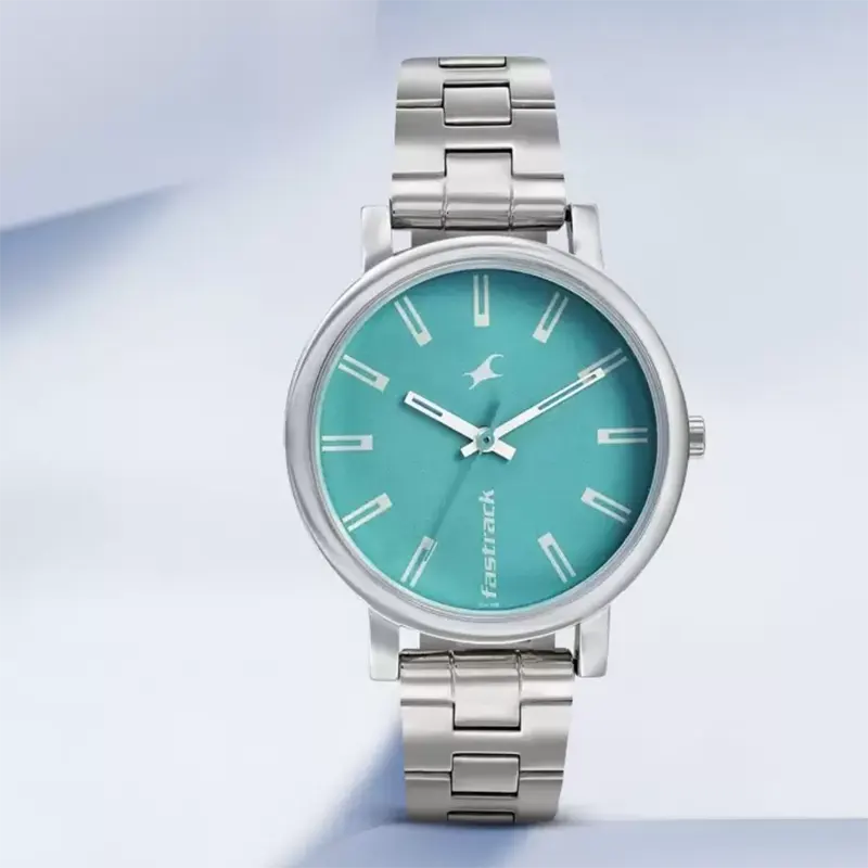 Fastrack Fundamentals Eastern Blue Dial Silver Ladies Watch- 68010SM02 ...