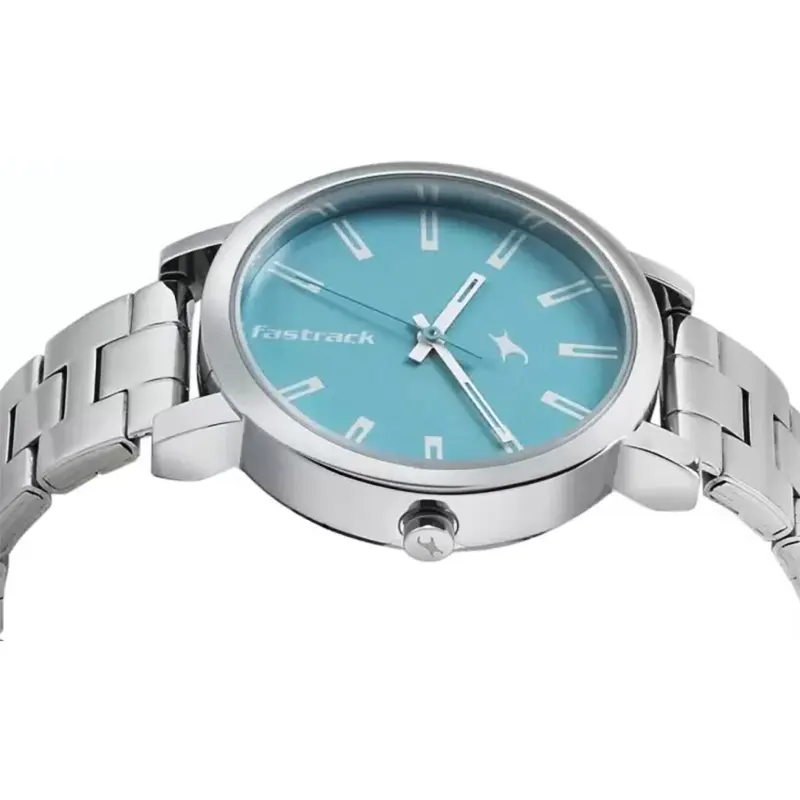 Fastrack Fundamentals Eastern Blue Dial Silver Ladies Watch- 68010SM02 ...