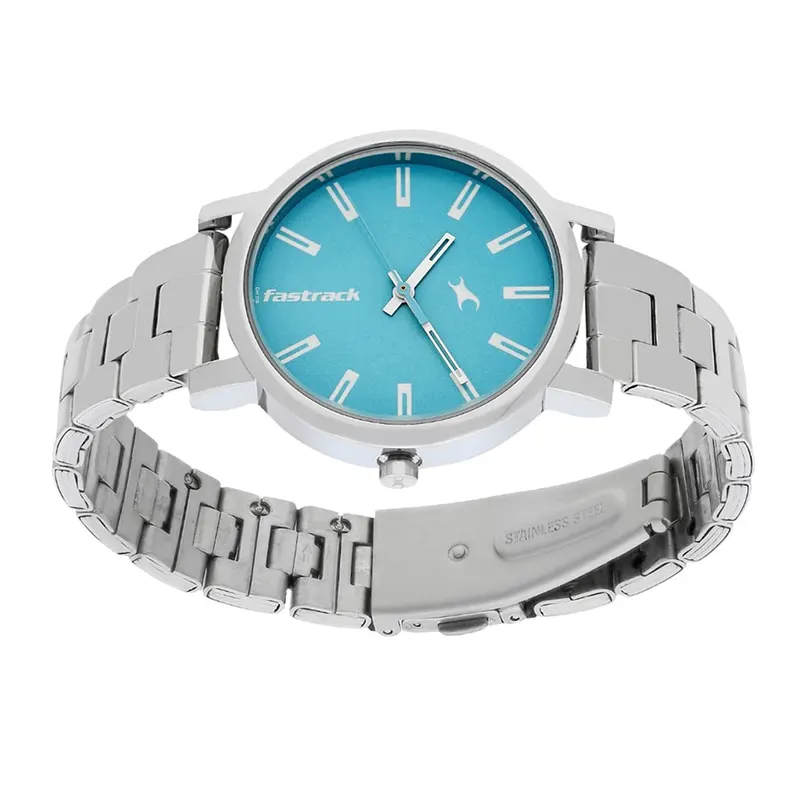 Fastrack Fundamentals Eastern Blue Dial Silver Ladies Watch- 68010SM02 ...