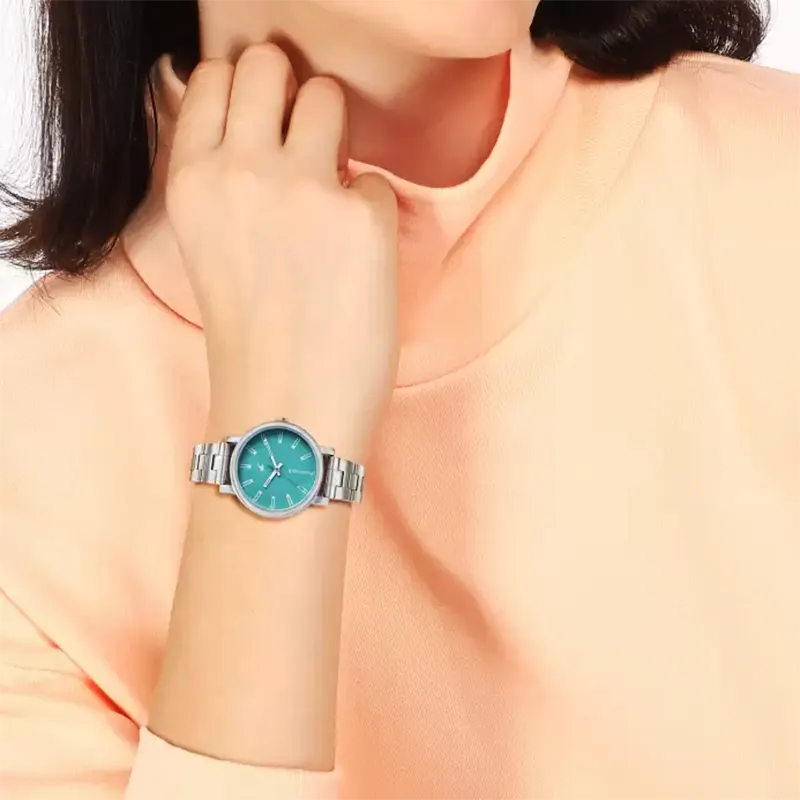 Fastrack Fundamentals Eastern Blue Dial Silver Ladies Watch- 68010SM02 ...