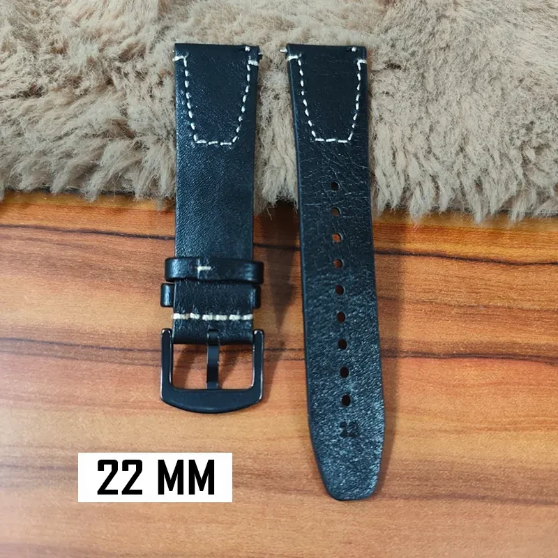 22mm Black Premium Quality Pure Leather Watch Strap | Watch Shop BD