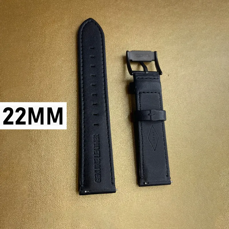 Fossil 22mm Full Black On Front and Back Leather Watch Strap | Watch ...