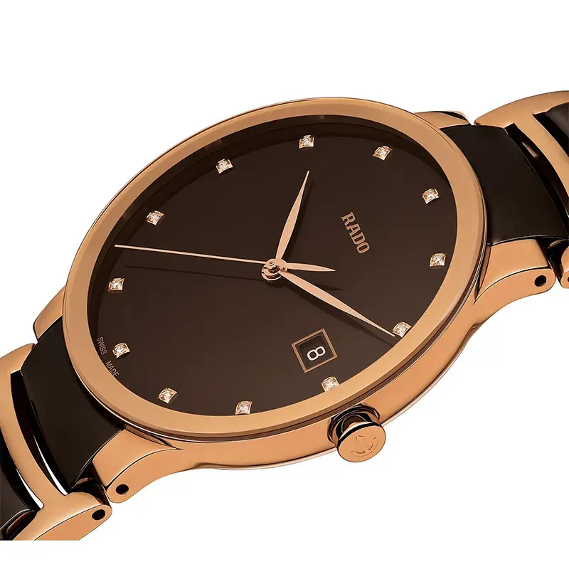 Rado Centrix Brown Dial Two-tone 12 Diamonds Men's Watch- R30554724 ...