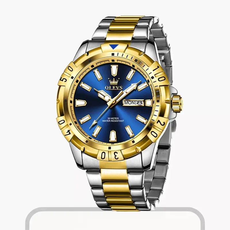 Olevs Blue Dial Two-tone Men's Watch- 5560 | Watch Shop BD