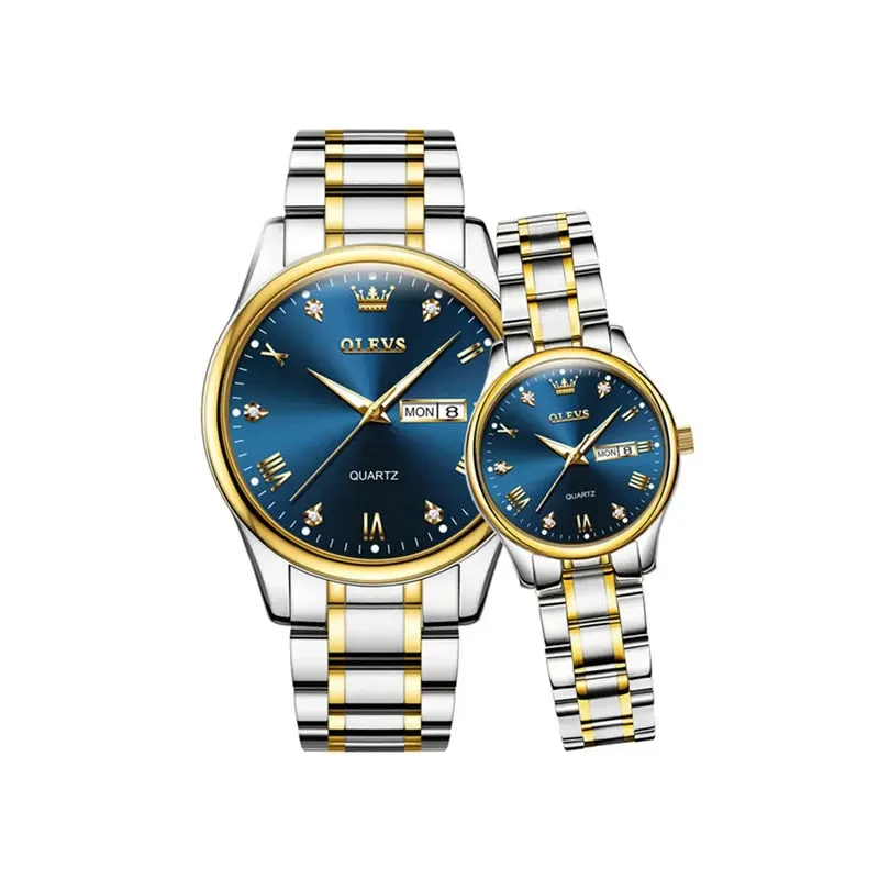 Olevs Fashion Blue Dial Two-tone Couple Watch- 5563 | Watch Shop BD