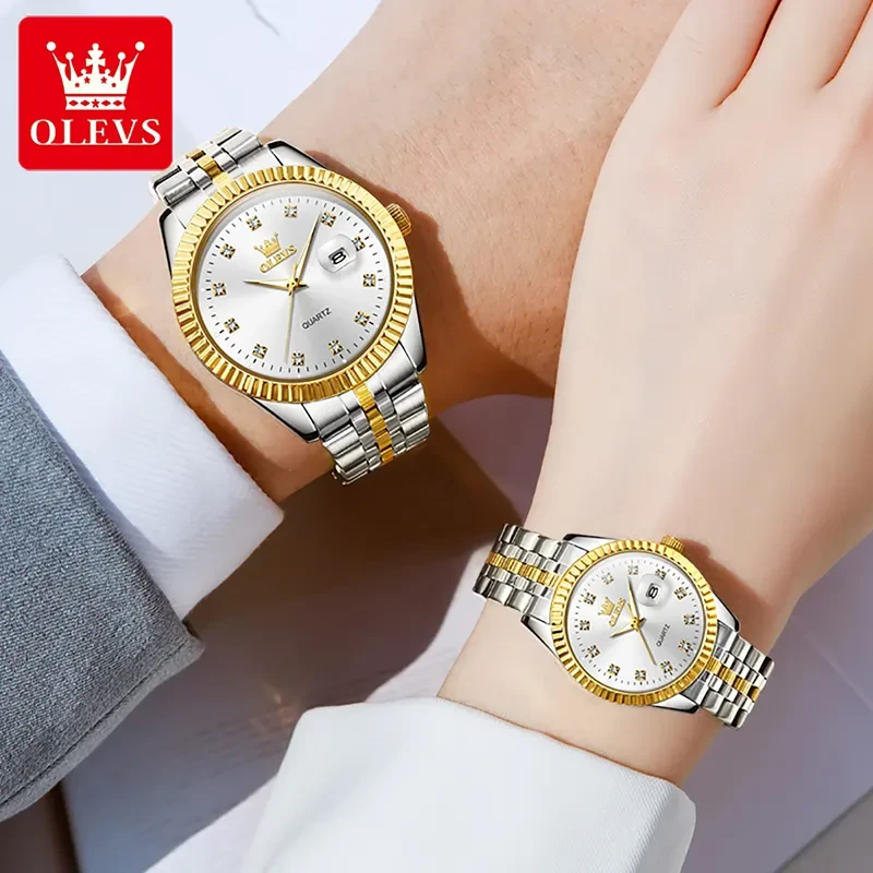 Olevs Luxurious Two-tone Couple Watch- 5526 | Watch Shop BD