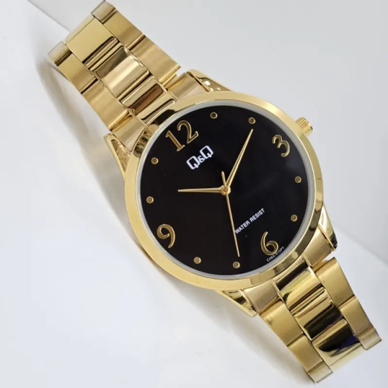 Q&Q Japan Quartz Black Dial Gold-tone Ladies Watch- C08A-015PY | Watch ...